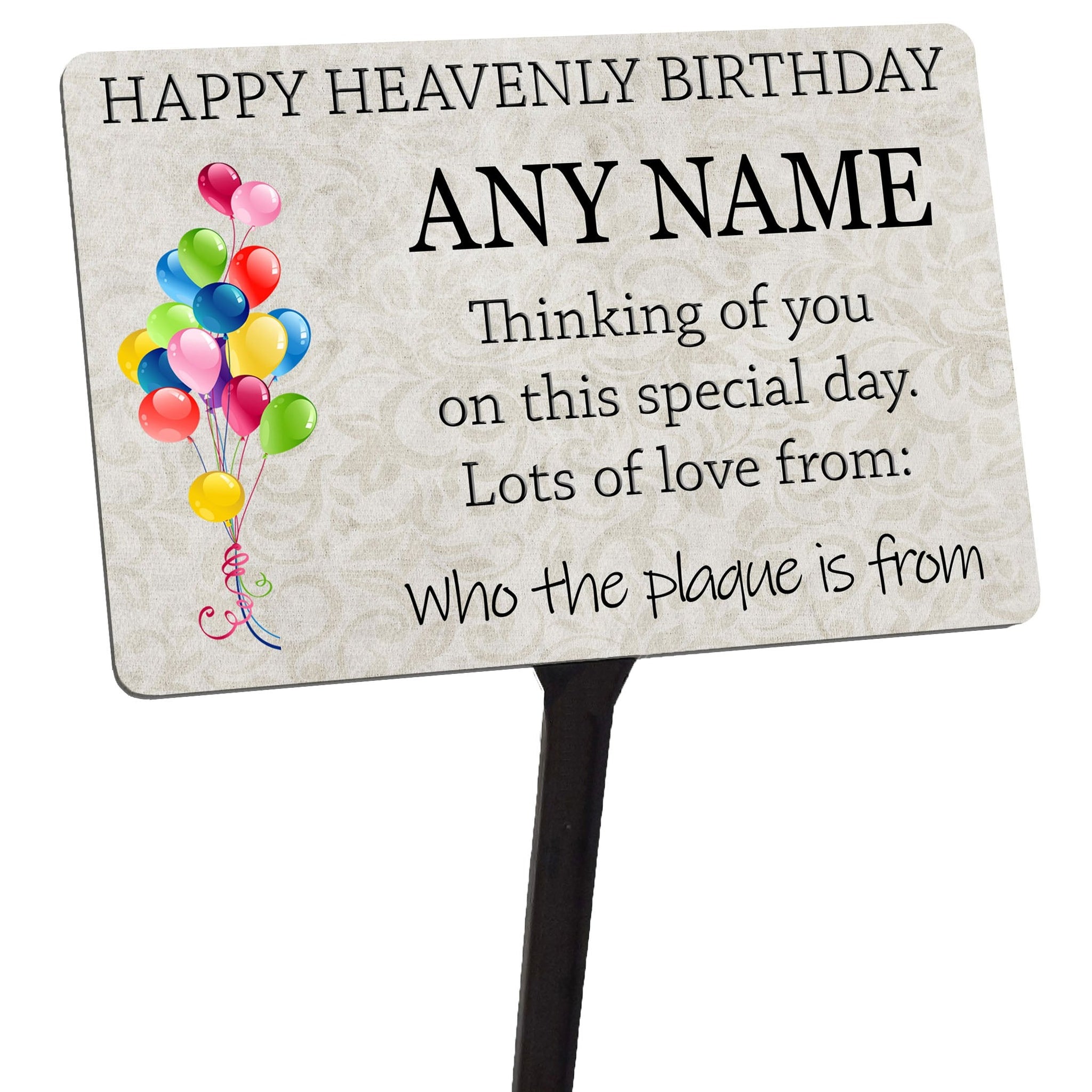 Personalised Memorial Plaque & Stake Happy Heavenly Birthday – Memplax